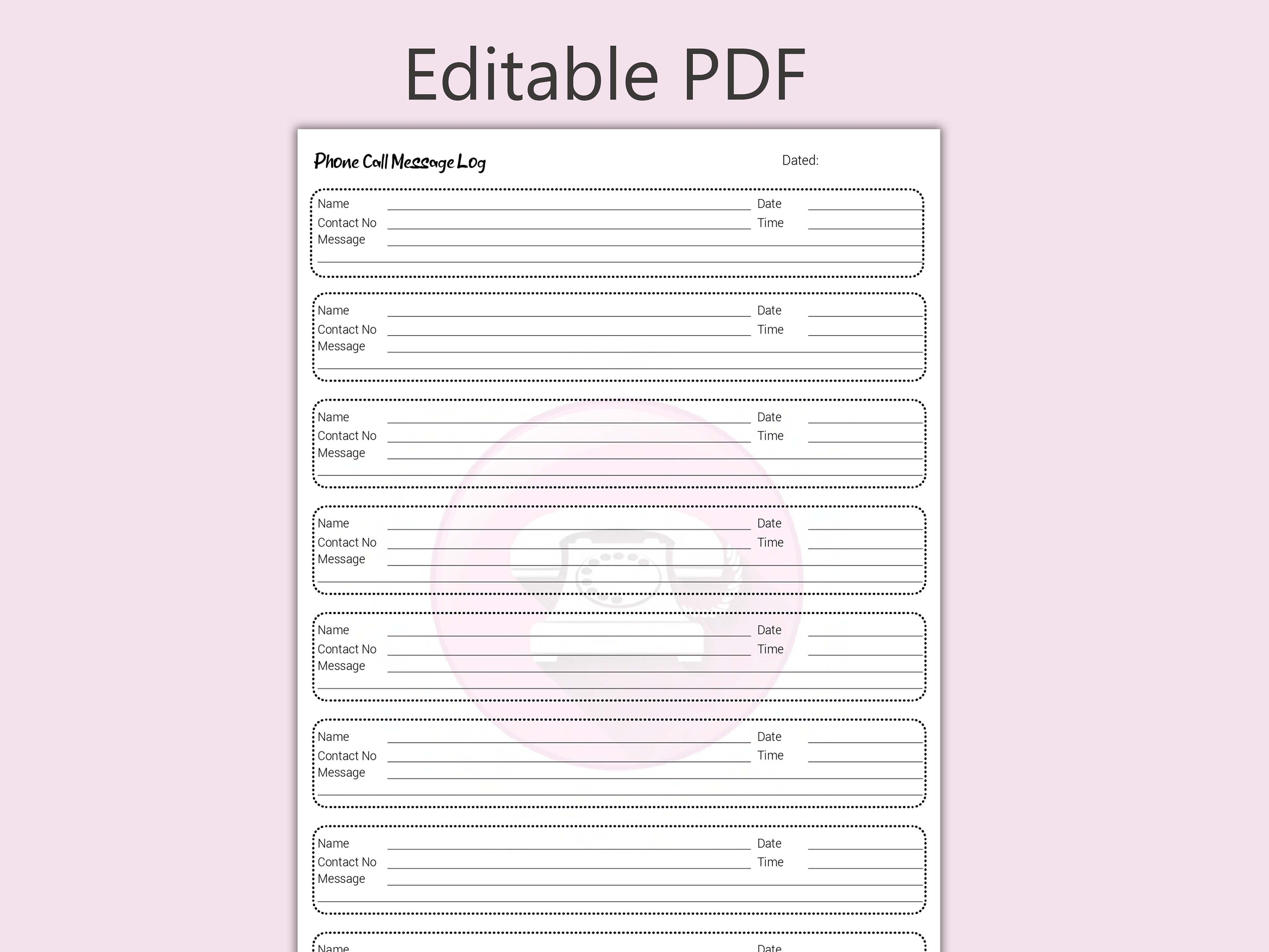 Phone Call Log, Phone Call Log Book, Phone Call Message Log ...