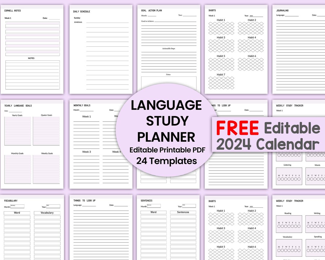 Language Study Planner, Study Planner, Language Study Journal, Language ...