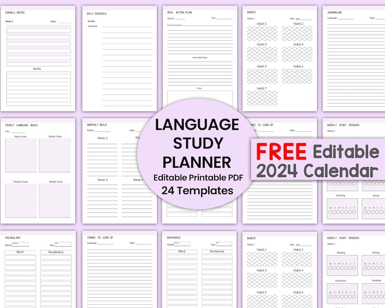 Language Study Planner, Study Planner, Language Study Journal, Language ...