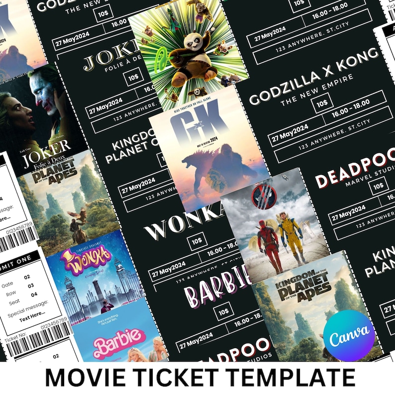 Movie Ticket Invitation, Movie Ticket Template, Movie Ticket Place Card ...
