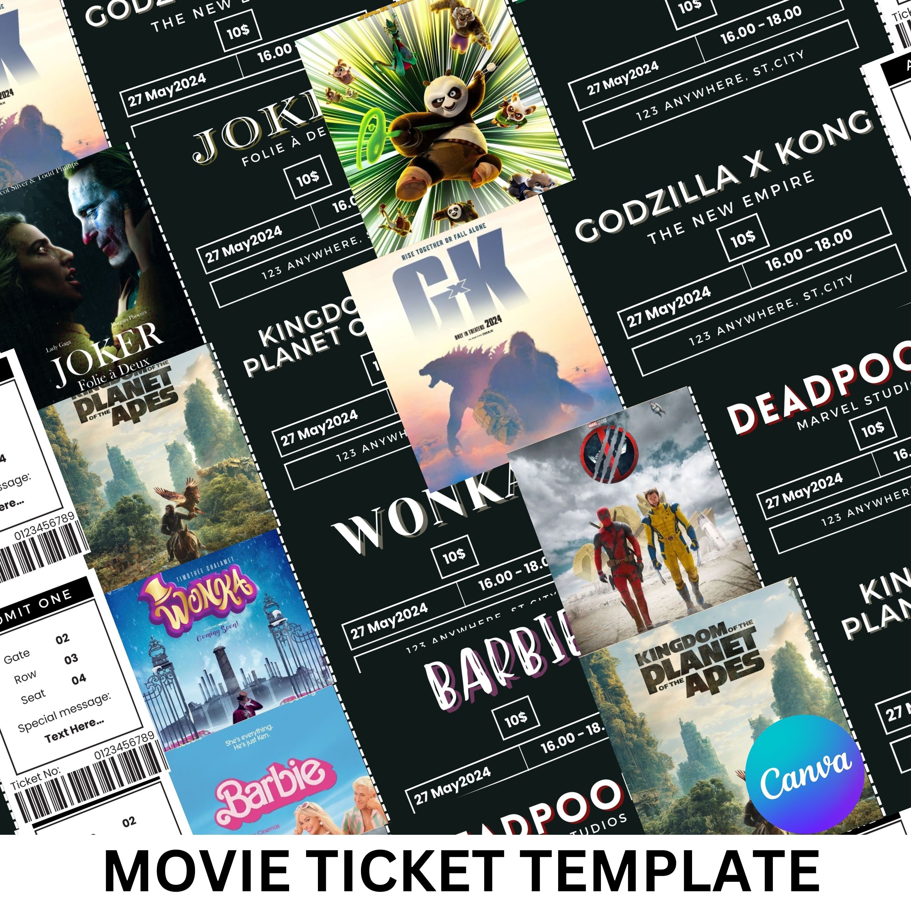 Movie Ticket Invitation, Movie Ticket Template, Movie Ticket Place Card ...