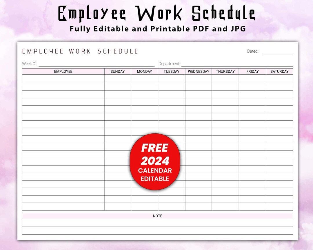 Employee Work Schedule Editable, Employee Work Schedule Template ...