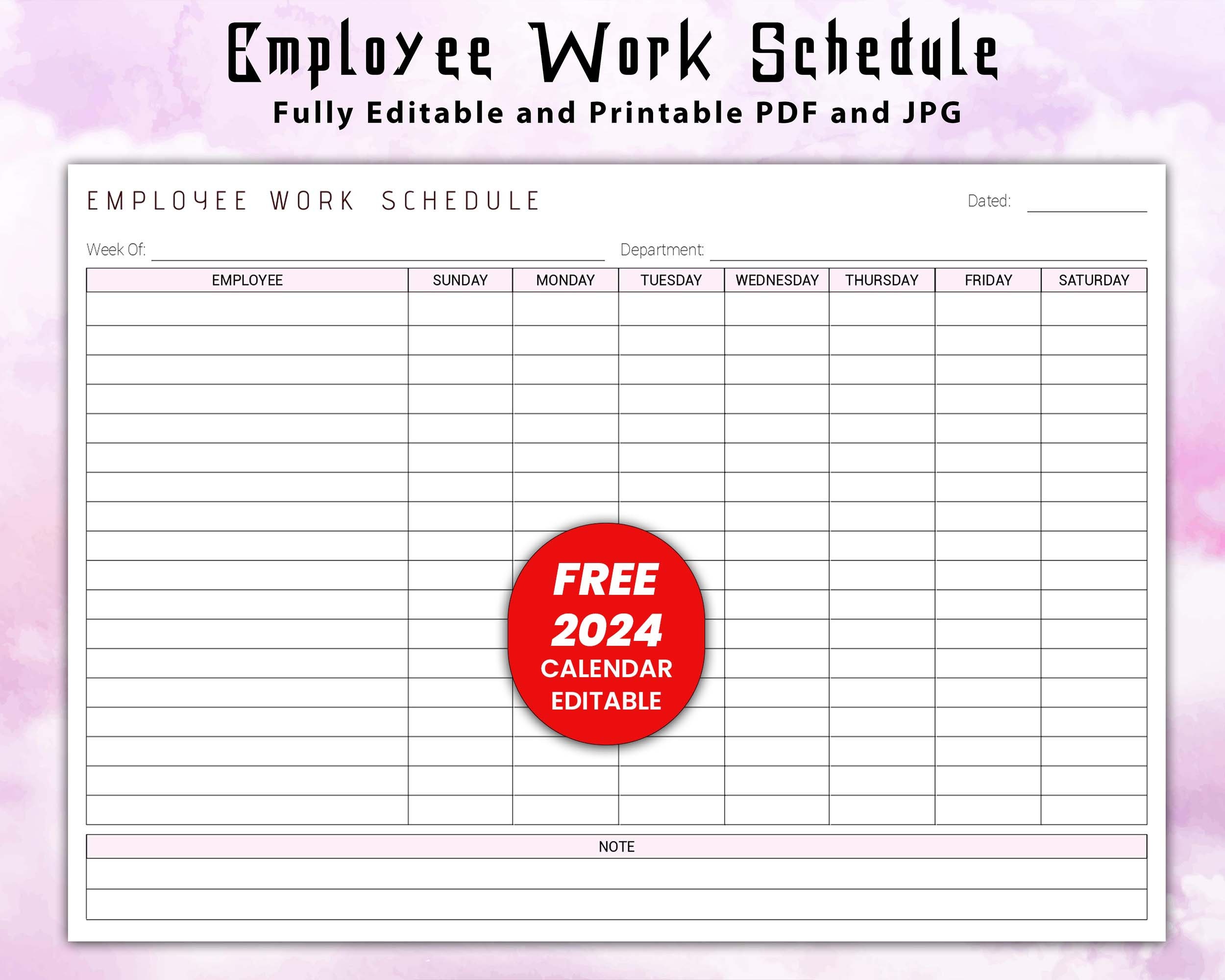 Employee Work Schedule Editable, Employee Work Schedule Template ...