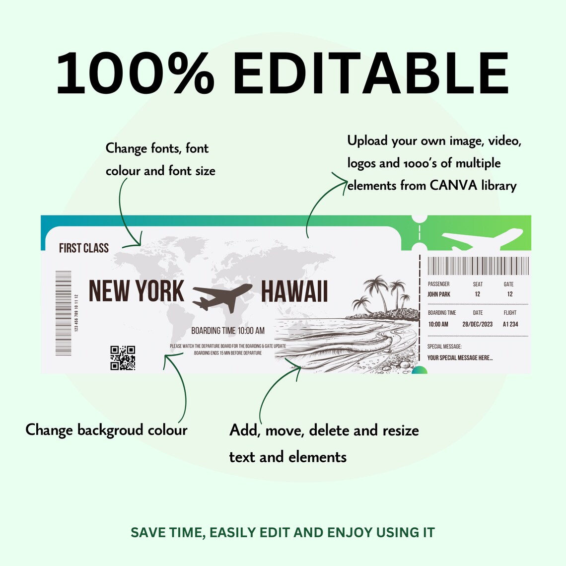 Hawaii Trip Ticket | Editable Vacation Tickets | Printable HAWAII ...