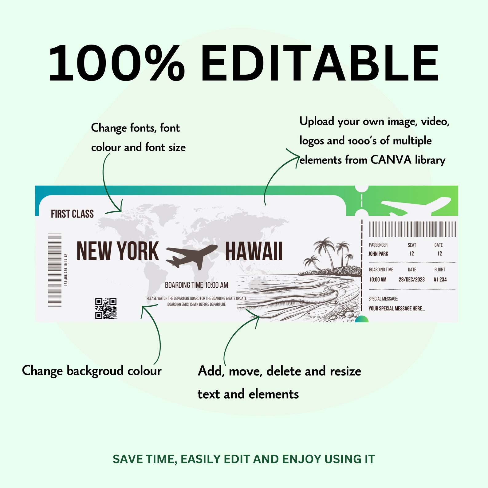 Hawaii Trip Ticket | Editable Vacation Tickets | Printable HAWAII ...