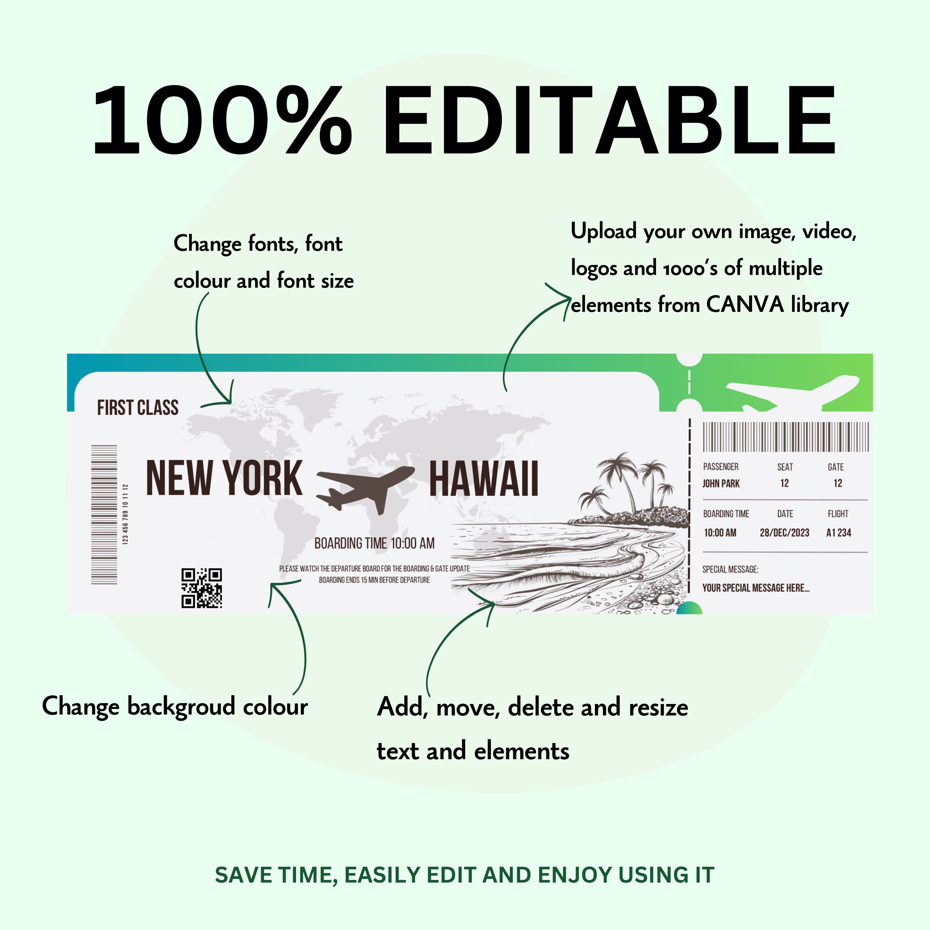 Hawaii Trip Ticket | Editable Vacation Tickets | Printable HAWAII ...
