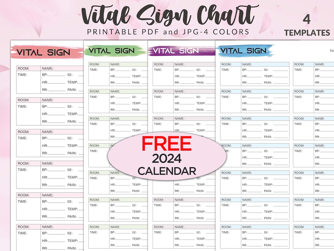 Printable Vital Sign Chart, Vital Sign Log, Vital Sign Tracker, Vital ...