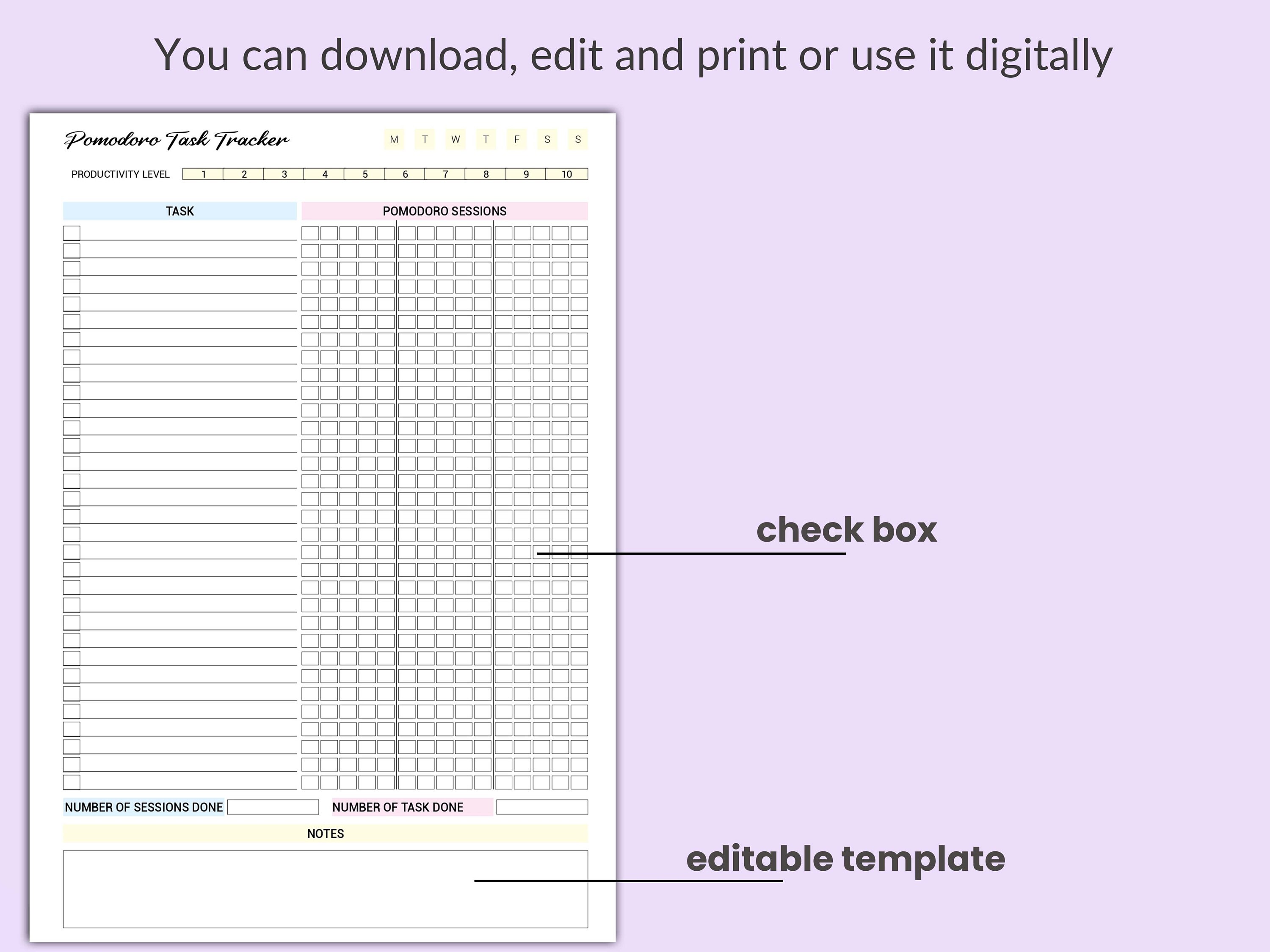 Editable Simple Pomodoro Planner Productivity Planner Time - Etsy
