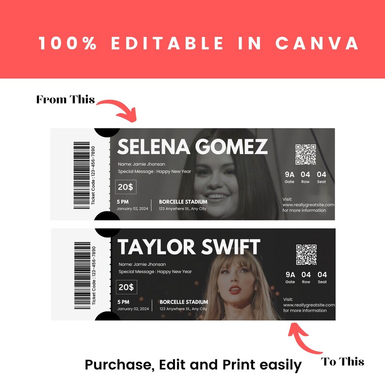 Editable Concert Ticket Canva Template, DIY Concert Ticket, Printable ...