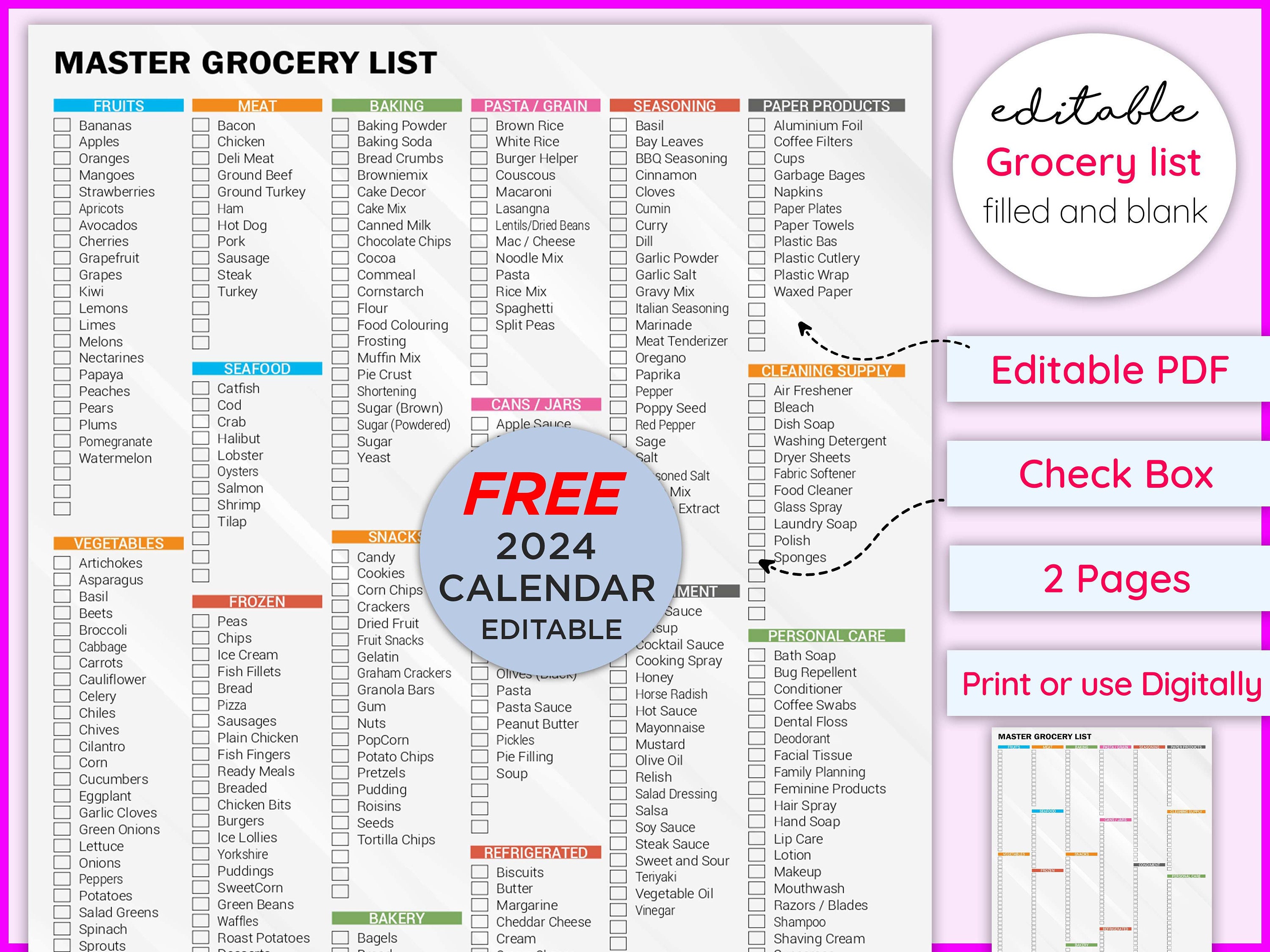 Master Grocery List Editable, Online Shopping List, Master Shopping ...