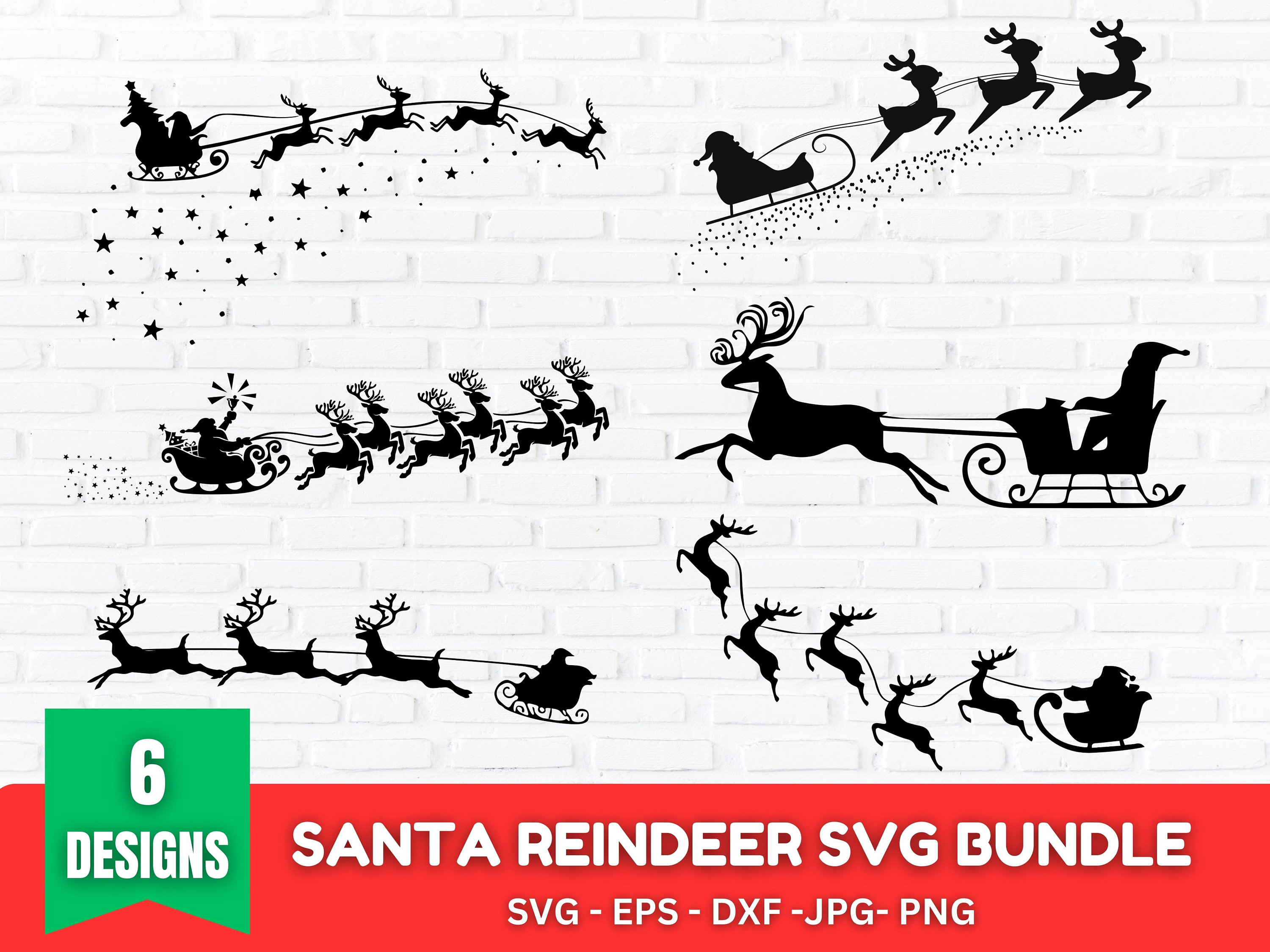 Santa Reindeer Svg, Flying Santa Sleigh Svg, Santa Reindeer Png, Santa ...