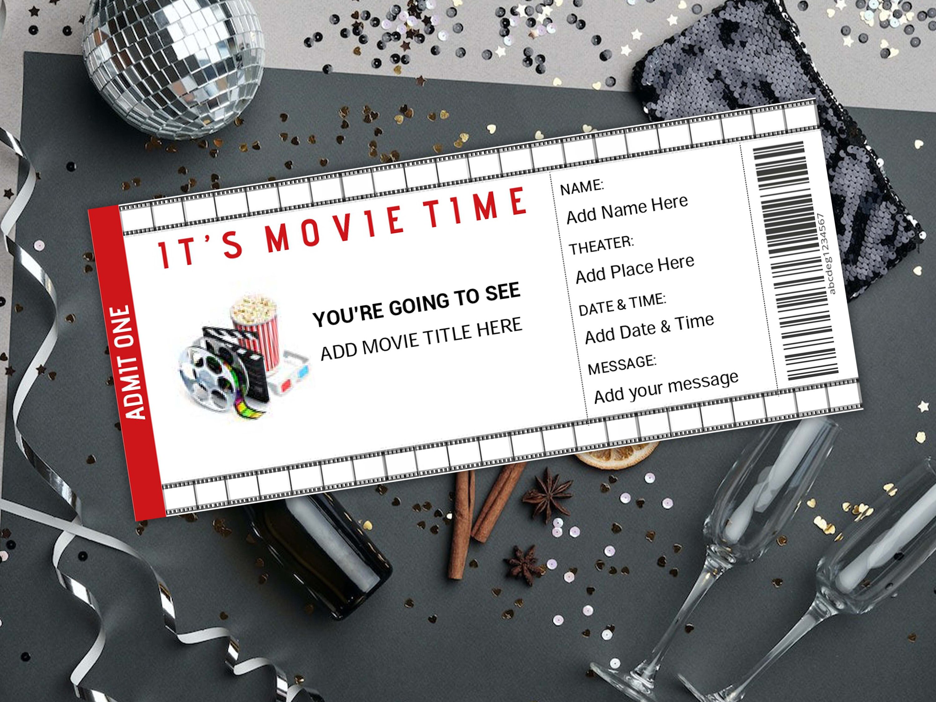 Movie Ticket Invitation, Movie Ticket Template, Movie Ticket Place Card ...