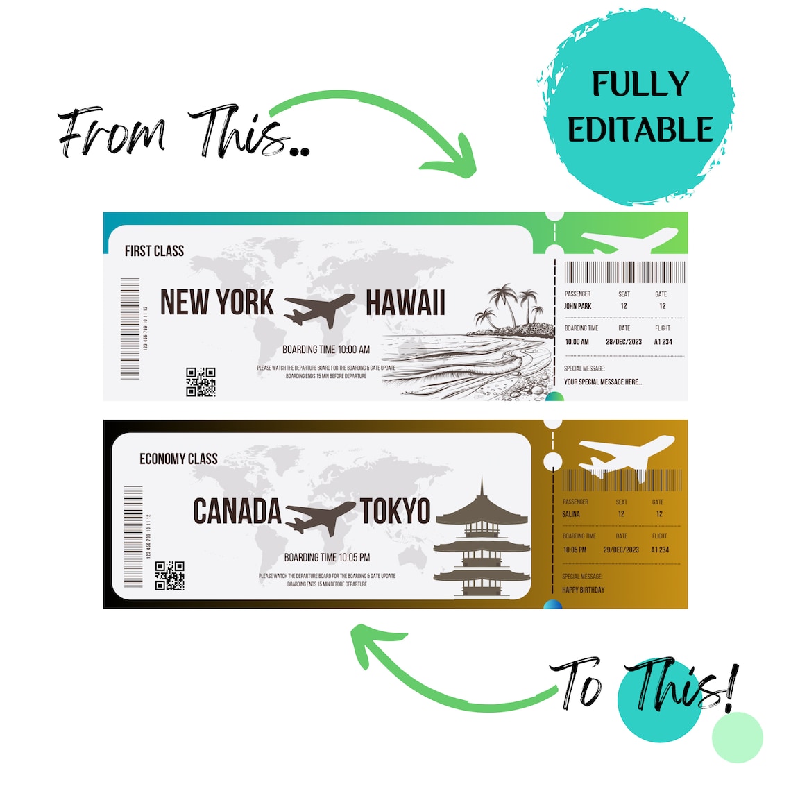 Hawaii Trip Ticket | Editable Vacation Tickets | Printable HAWAII ...
