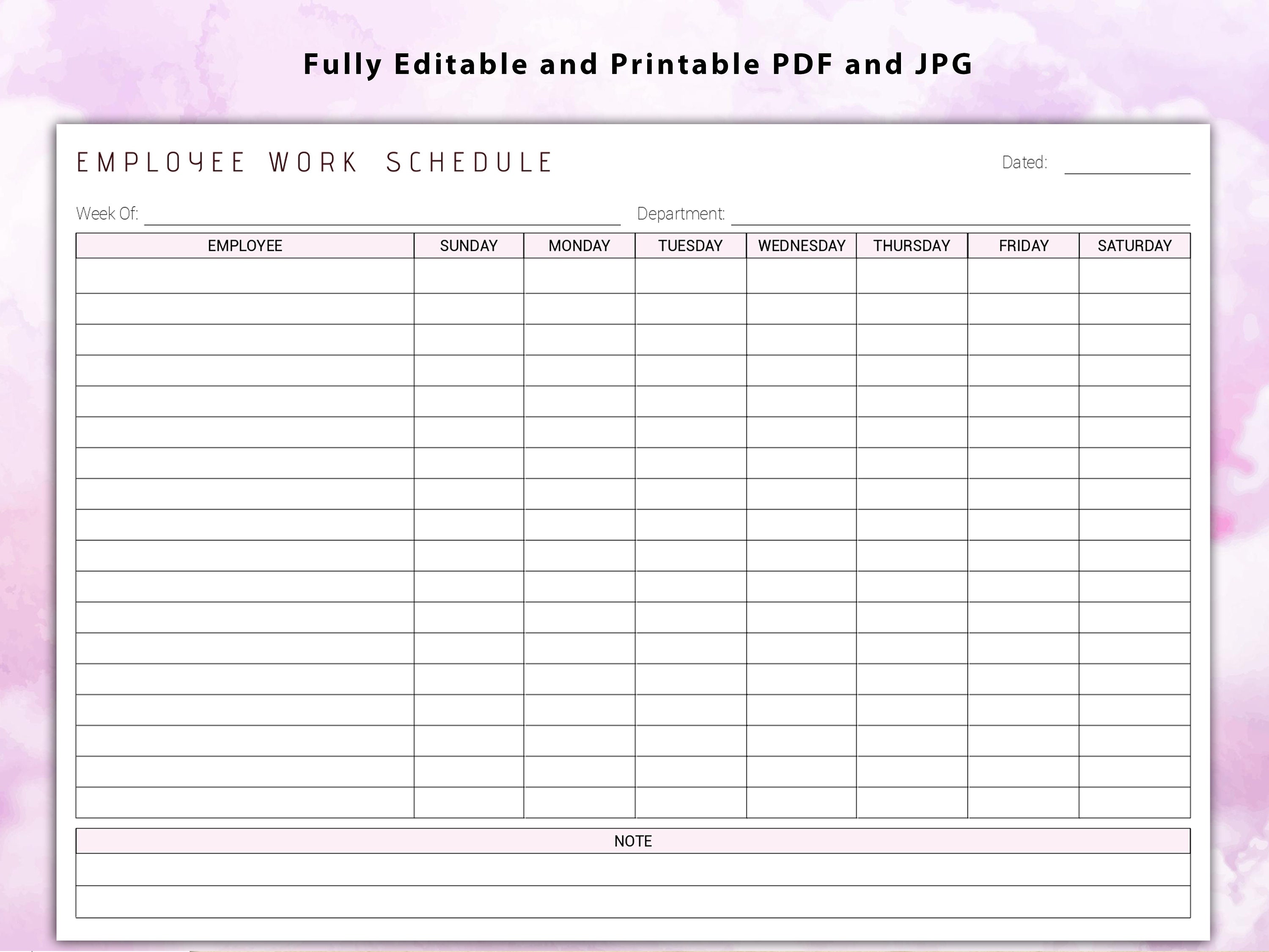 Employee Work Schedule Editable, Employee Work Schedule Template ...