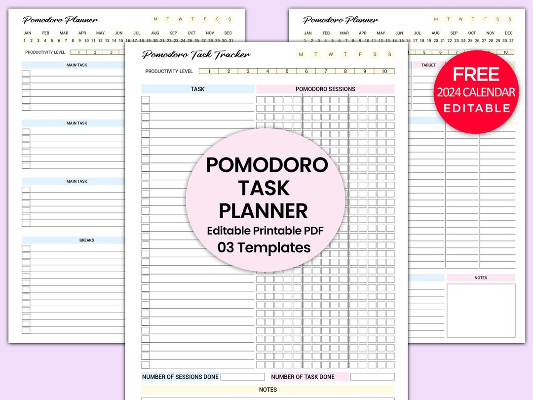 Editable Simple Pomodoro Planner, Productivity Planner, Time Tracker ...