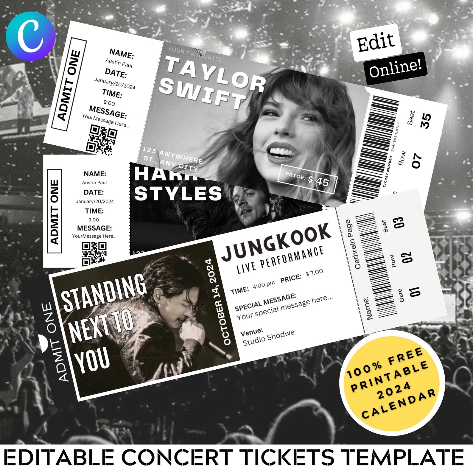 Editable Concert Ticket Canva Template, DIY Concert Ticket, Printable ...