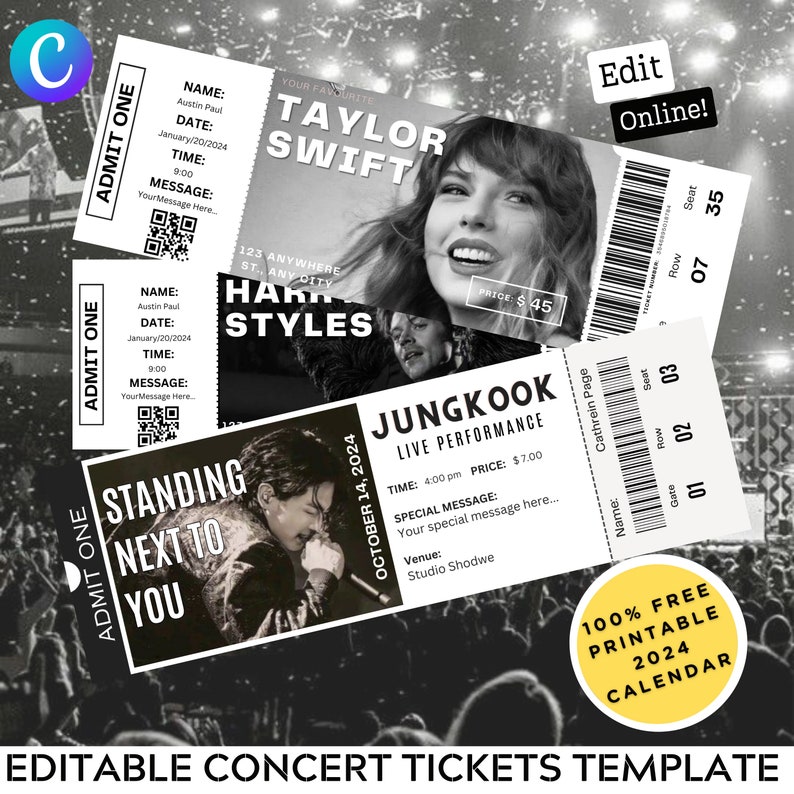 Editable Concert Ticket Canva Template, DIY Concert Ticket, Printable ...