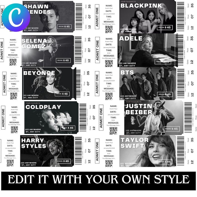 Editable Concert Ticket Canva Template DIY Concert Ticket - Etsy UK