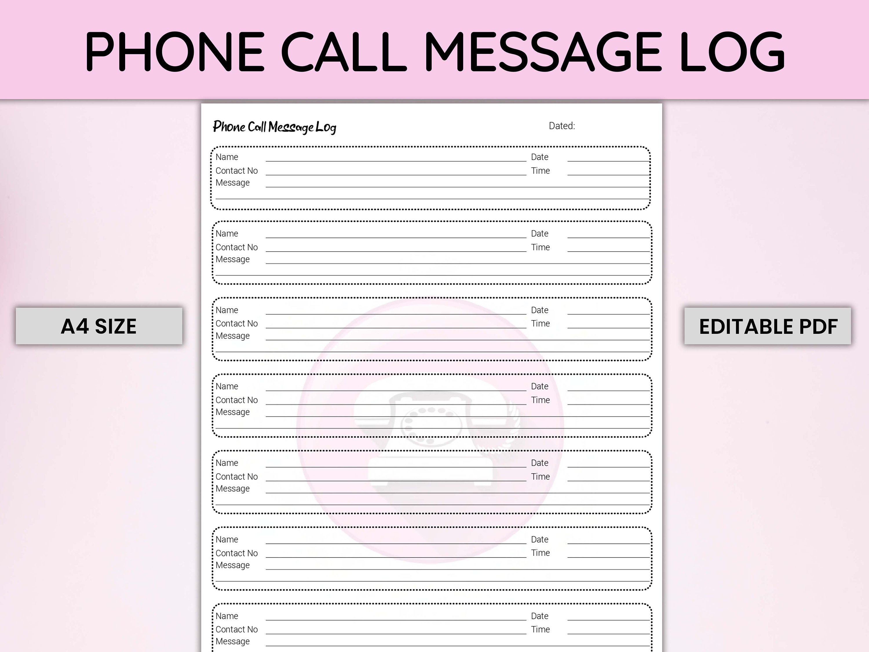Phone Call Log, Phone Call Log Book, Phone Call Message Log ...