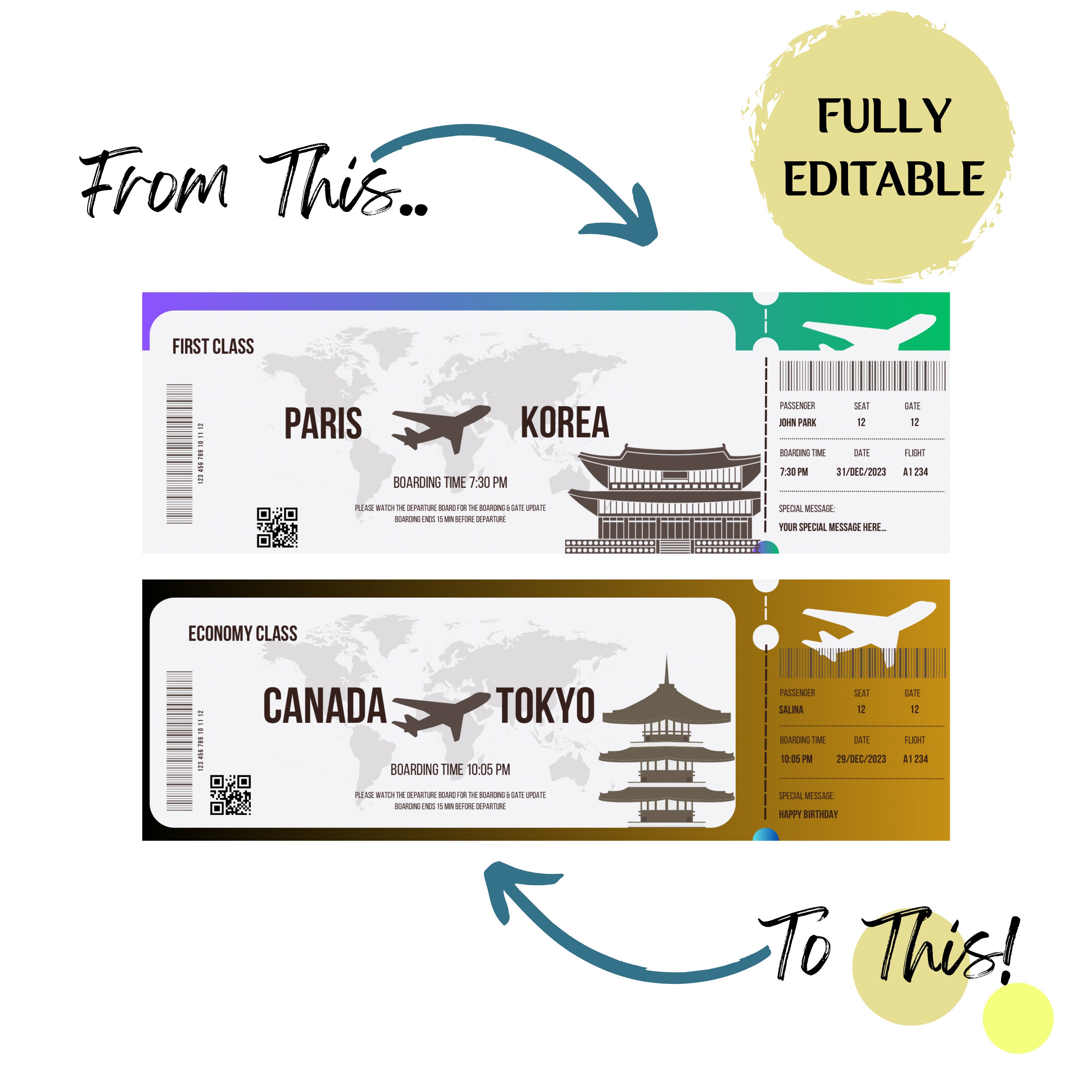 Fake Plane Ticket, Seoul, South Korea, Boarding Pass, Boarding Ticket ...