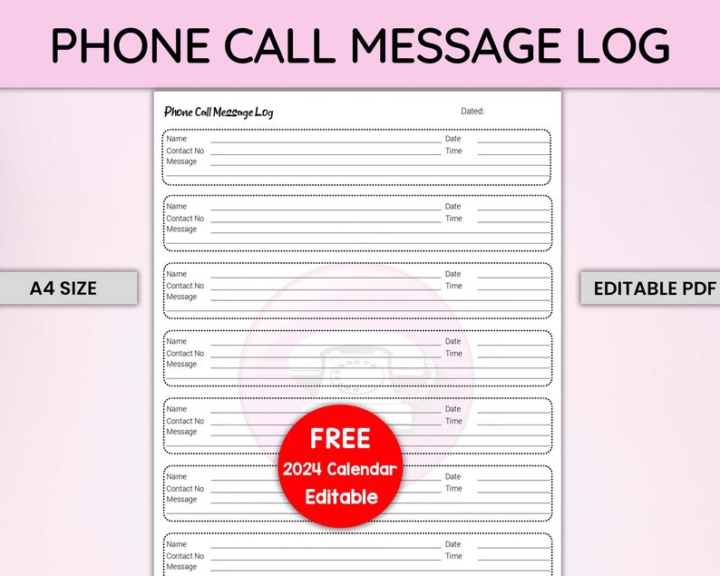 Phone Call Log, Phone Call Log Book, Phone Call Message Log ...