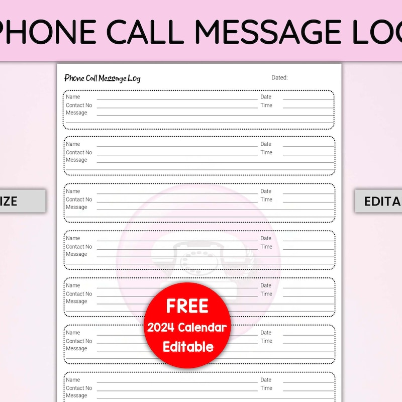 Printable Phone Log Book - Etsy