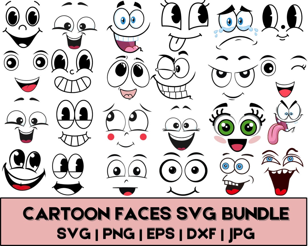 Cartoon Emotion Faces SVG Bundle | Smiley Face Svg Bundle | Cute Funny ...