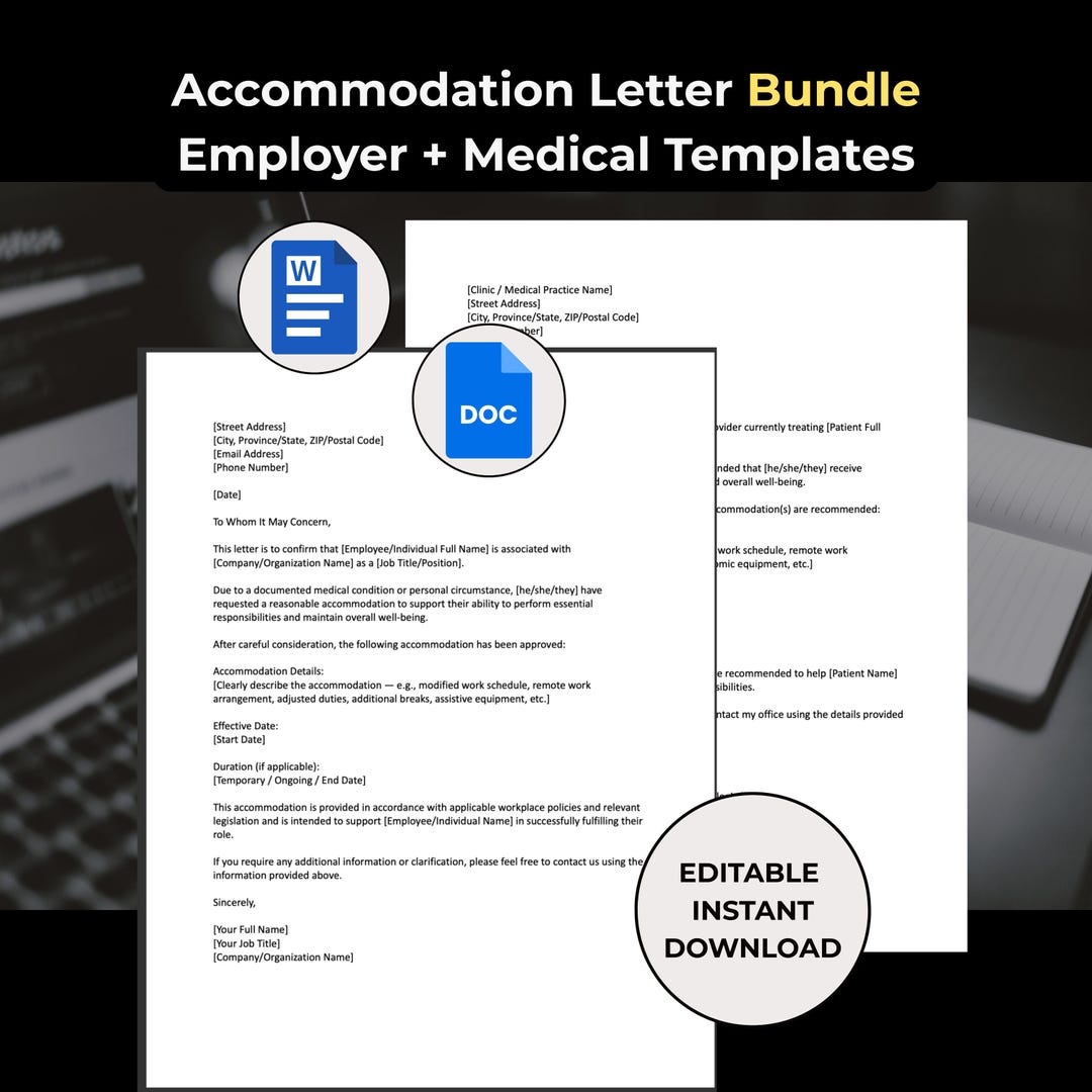 Reasonable Accommodation Letter Template Bundle. Employer and Medical ...