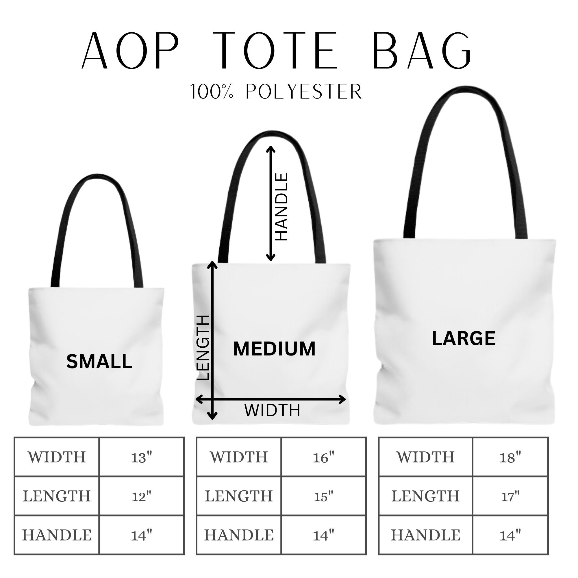 AOP Tote Bag Size Chart Mockup, All Over Print Bags Mockup, Tote Bag ...