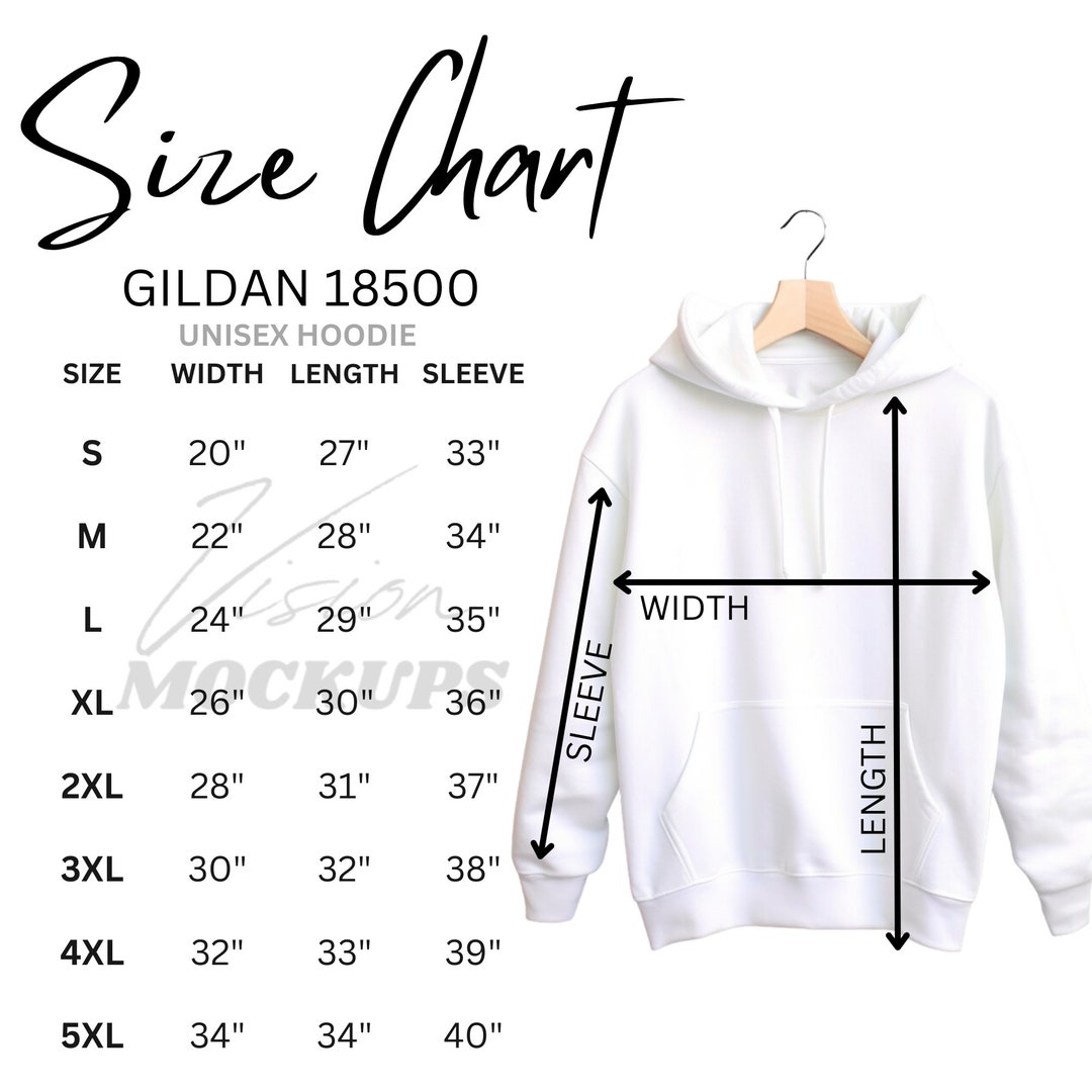 Gildan 18500 Size Chart Mockup S-5XL, Two Versions, 18500 Hoodie Mockup ...