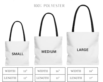 AOP Tote Bag Size Chart Mockup, All Over Print Bags Mockup, Tote Bag Mockup, Tote Bag Sizing ...