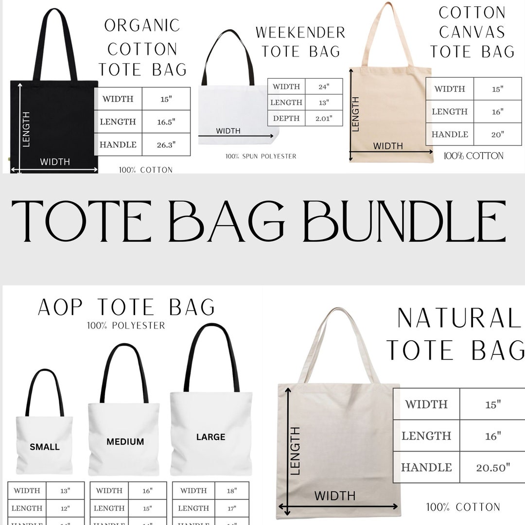 Tote Bag Size Chart Bundle, Canvas Tote Bag Size Chart, AOP Tote Bag Mockup, Liberty Bag OAD113 ...