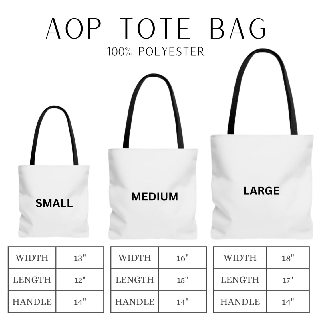 Tote Bag Size Chart Bundle, Canvas Tote Bag Size Chart, AOP Tote Bag ...