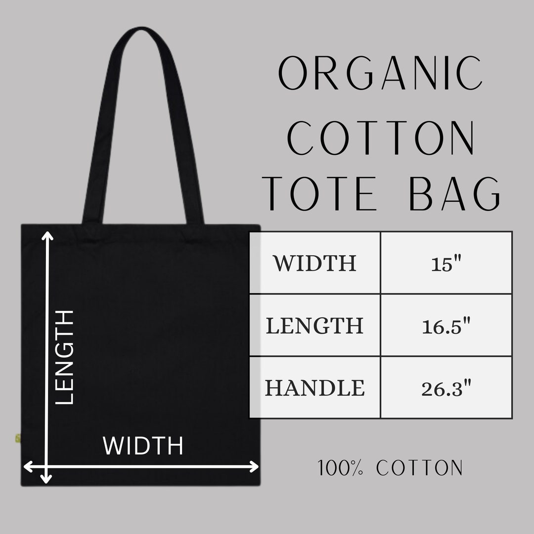Organic Cotton Tote Bag Size Chart Mockup, W801 Size Guide, Organic ...