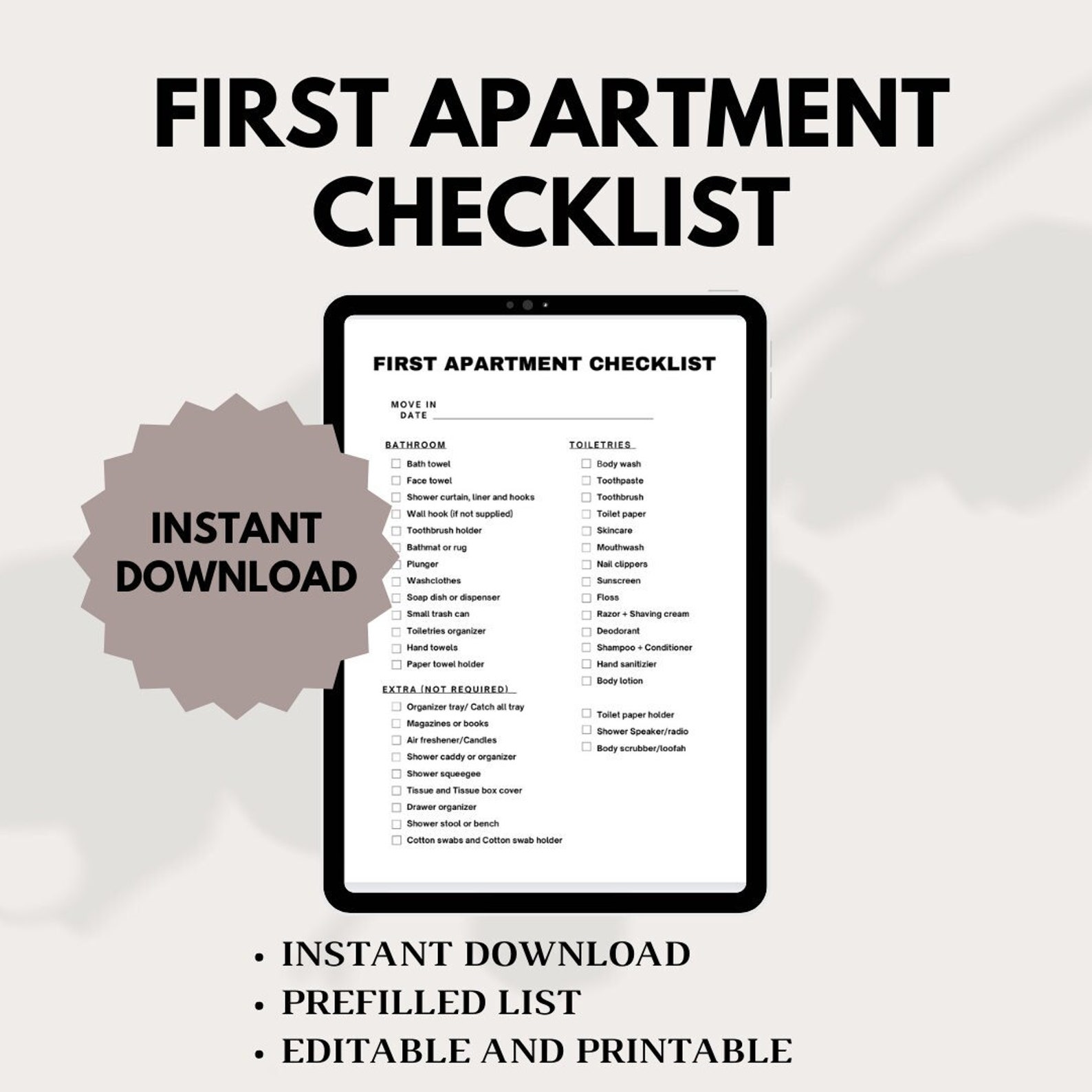 New Apartment Essentials Printable, Customizable Canva Template, Moving ...