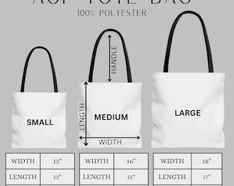 AOP Tote Bag Size Chart Mockup, All Over Print Bags Mockup, AOP Tote Bag Mockup, Tote Bag Sizing ...