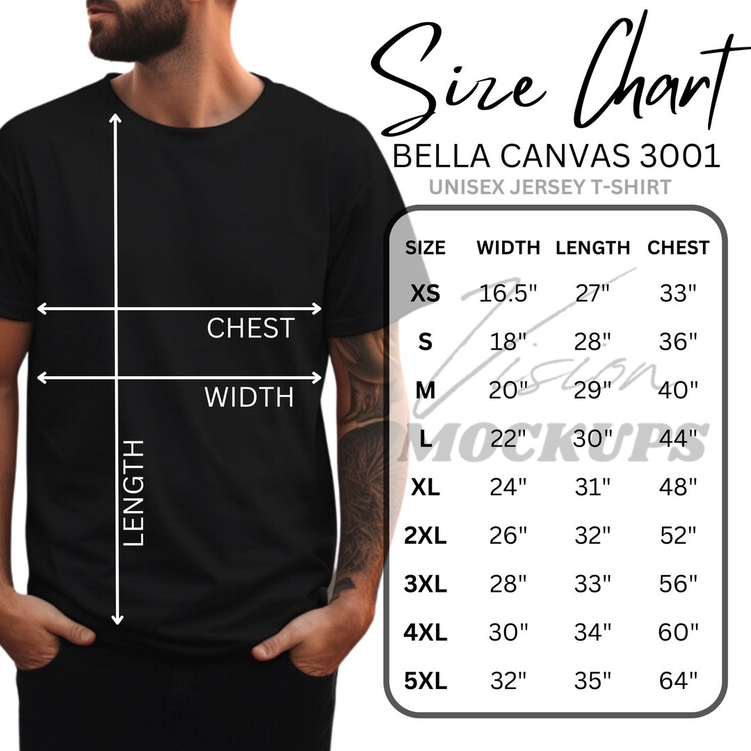 Bella Canvas 3001 Size Chart, Two Versions S-5XL, Size Chart, 3001 ...