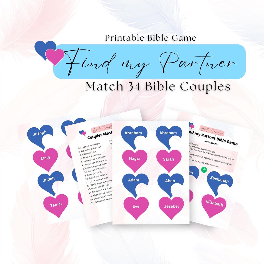Find My Partner Bible Couples Matching Game | Printable Heart Cards ...