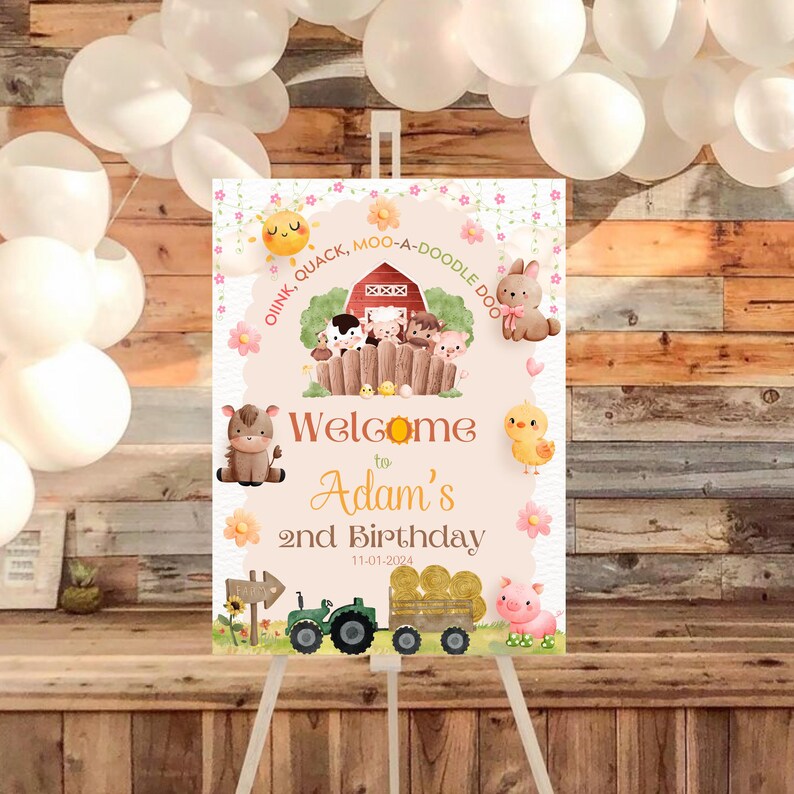 Farm Animal Theme Birthday Welcome Sign | Personalized Digital Party ...