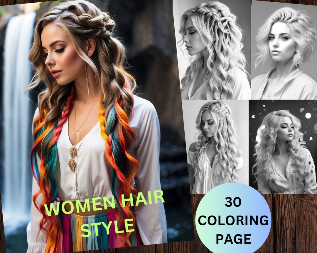 30 PRETTY LADY Hair Style Coloring Page for ADULT Instant Download Cute ...