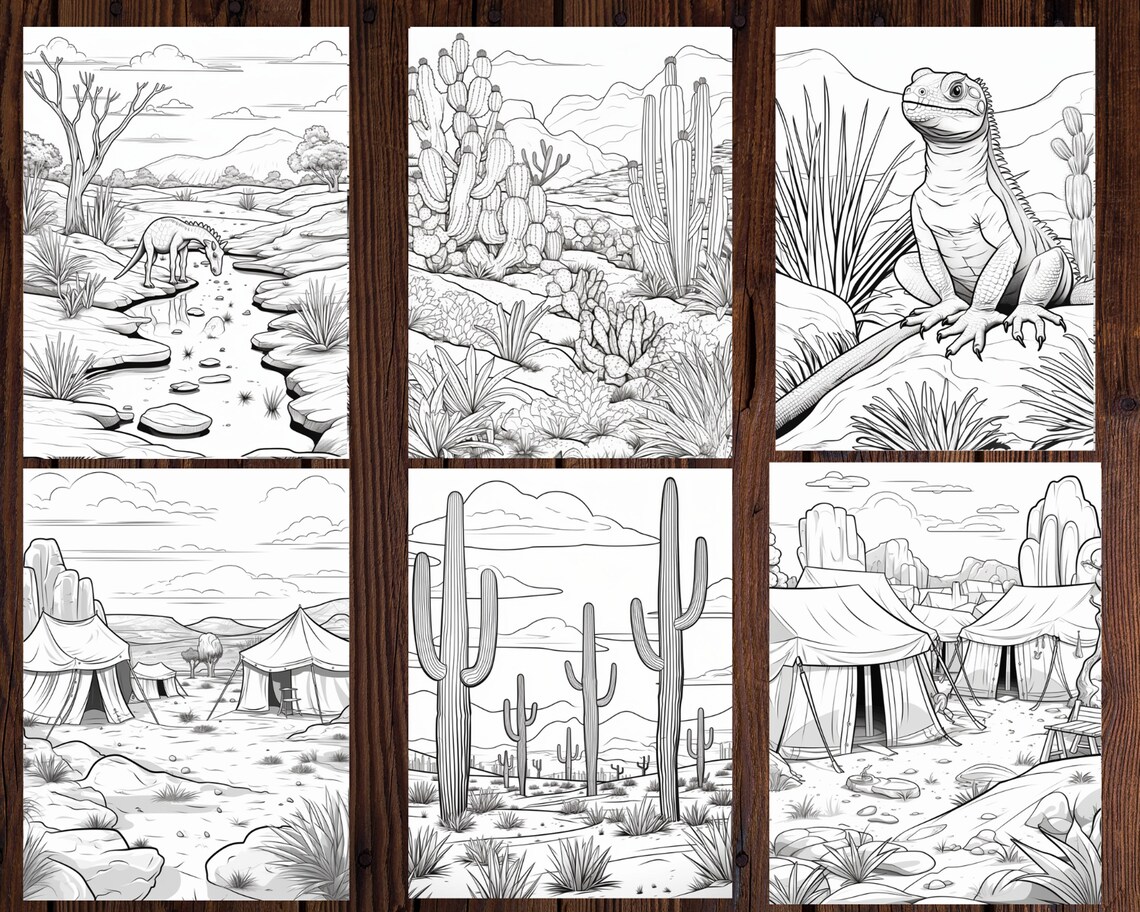 26 DESERT LANDSCAPE Coloring Page for ADULT Instant Download - Etsy