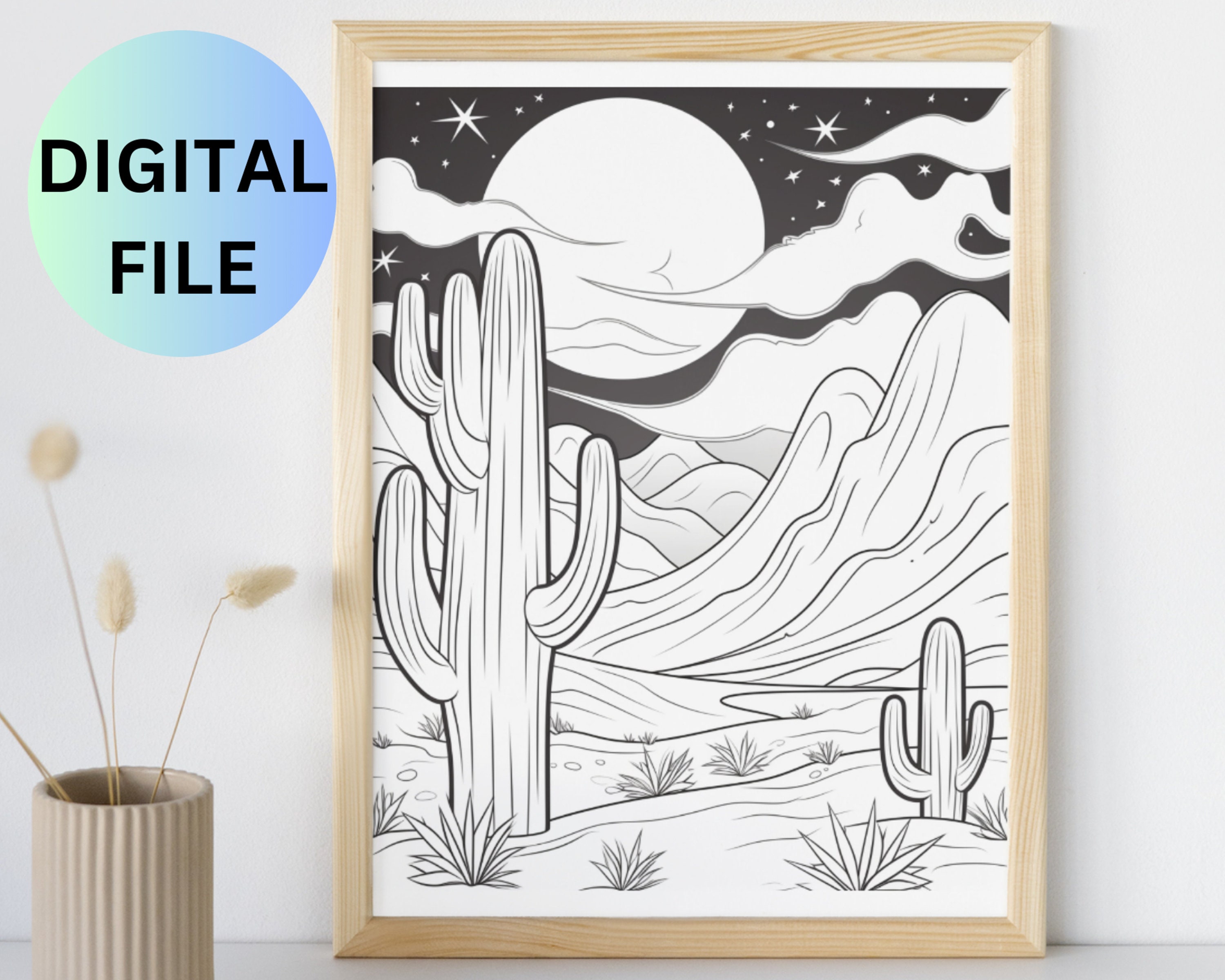 26 DESERT LANDSCAPE Coloring Page for ADULT Instant Download - Etsy