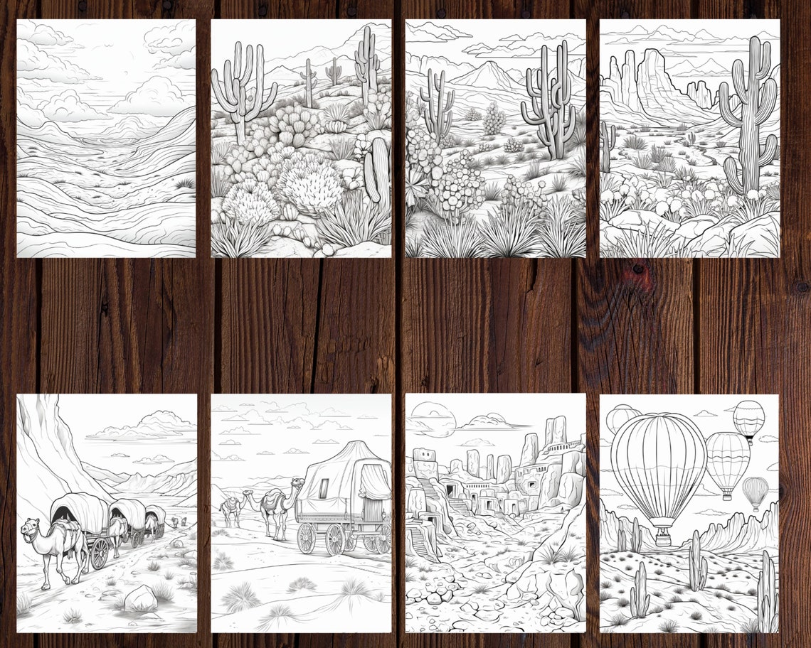 26 DESERT LANDSCAPE Coloring Page for ADULT Instant Download - Etsy