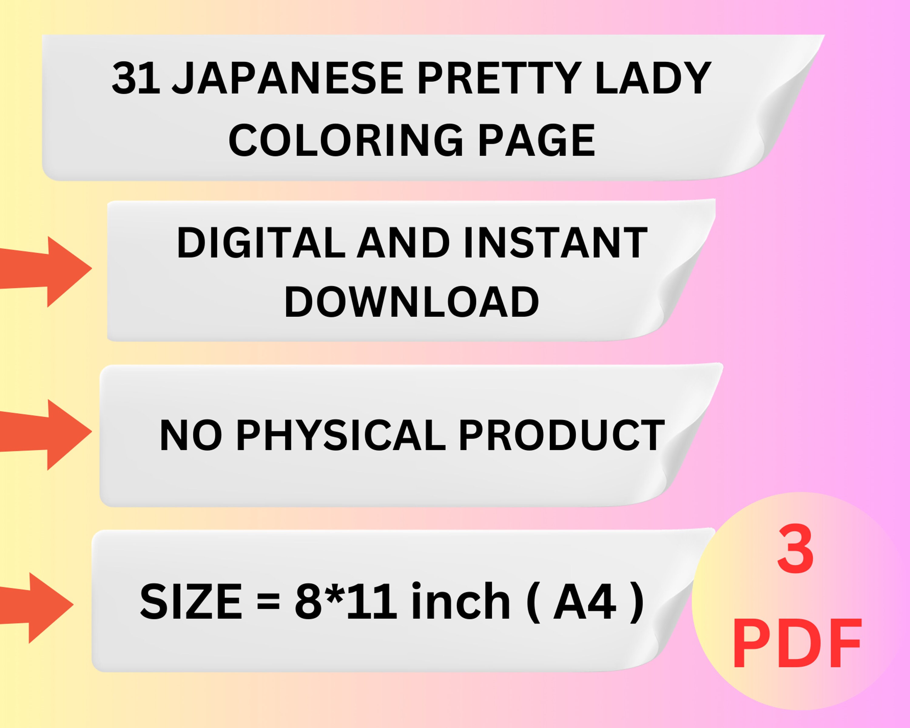 31 JAPANESE PRETTY Lady Coloring Page for ADULT Instant Download Cute ...