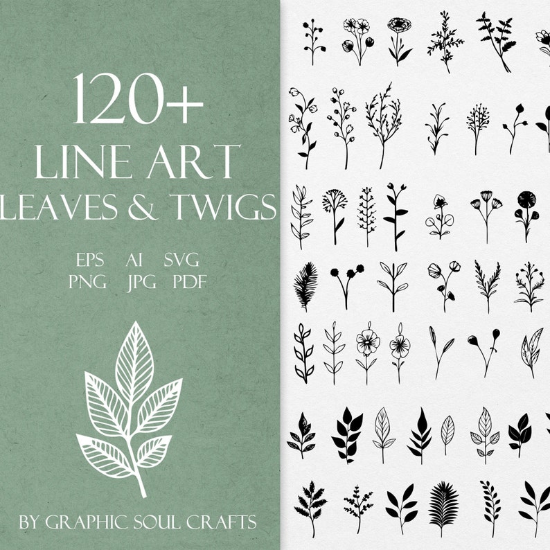 Leaves Svg, Wildflowers Svg, Leaves Line Art Svg Clipart, Twigs ...