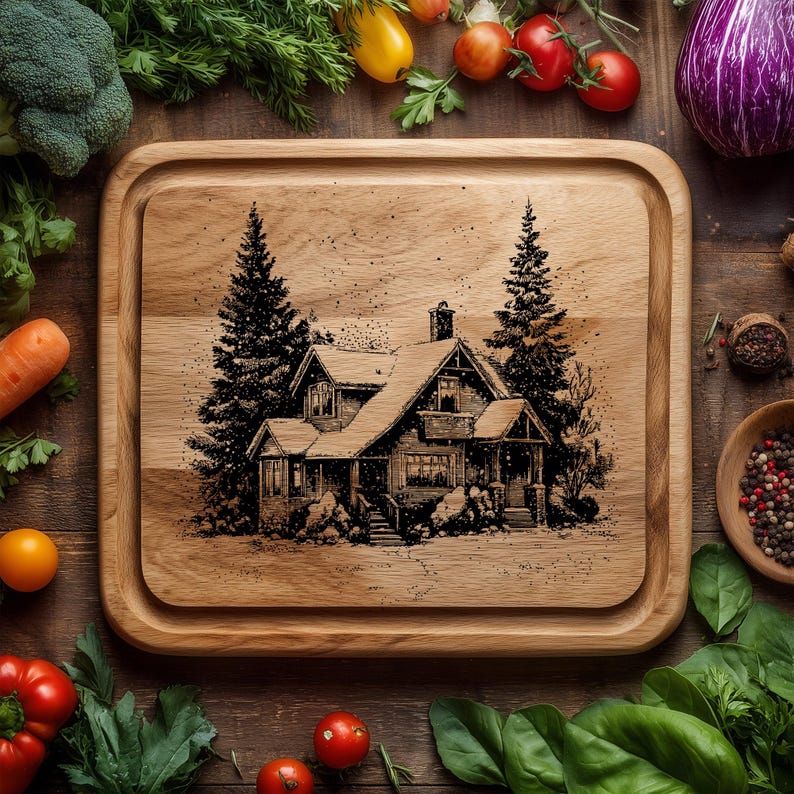 Cottagecore Cutting Board 3D Illusion Laser Engraving File, Charcuterie ...