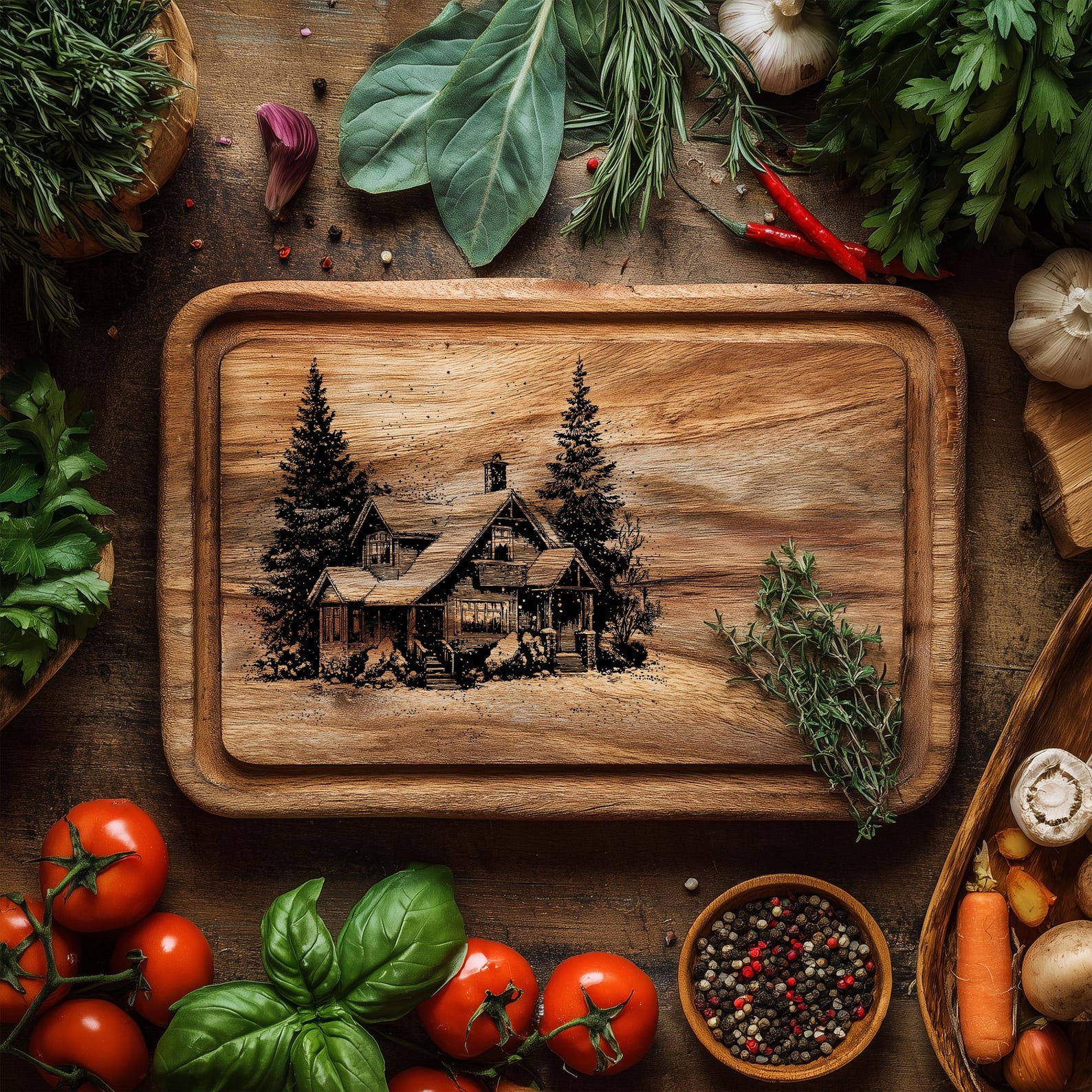 Cottagecore Cutting Board 3D Illusion Laser Engraving File, Charcuterie ...