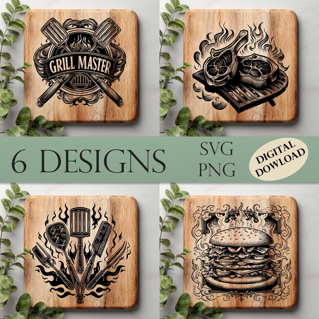 BBQ Engraving SVG Bundle | Grill Icons, Steak, Smoker | Cutting Board ...
