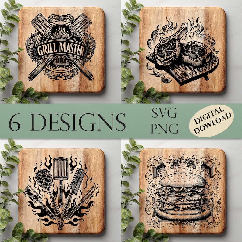 BBQ Engraving SVG Bundle | Grill Icons, Steak, Smoker | Cutting Board ...