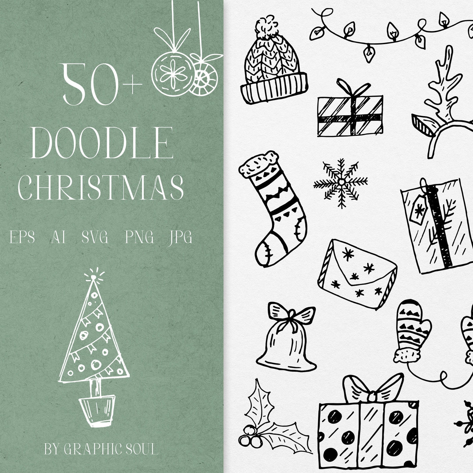 Christmas SVG, Christmas Doodle Line Art Svg, Christmas Clipart ...